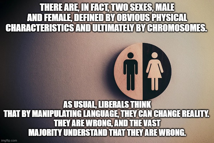 There are, in fact, two sexes, male and female, defined by obvious physical characteristics and ...