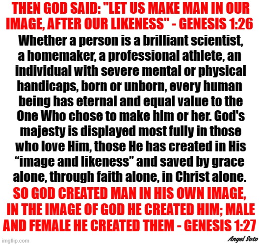 God created mankind in His own image - Genesis 1:26-27 - Imgflip