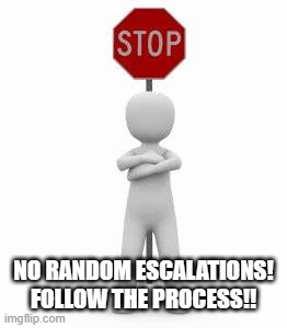 NO RANDOM ESCALATIONS! FOLLOW THE PROCESS. - Imgflip