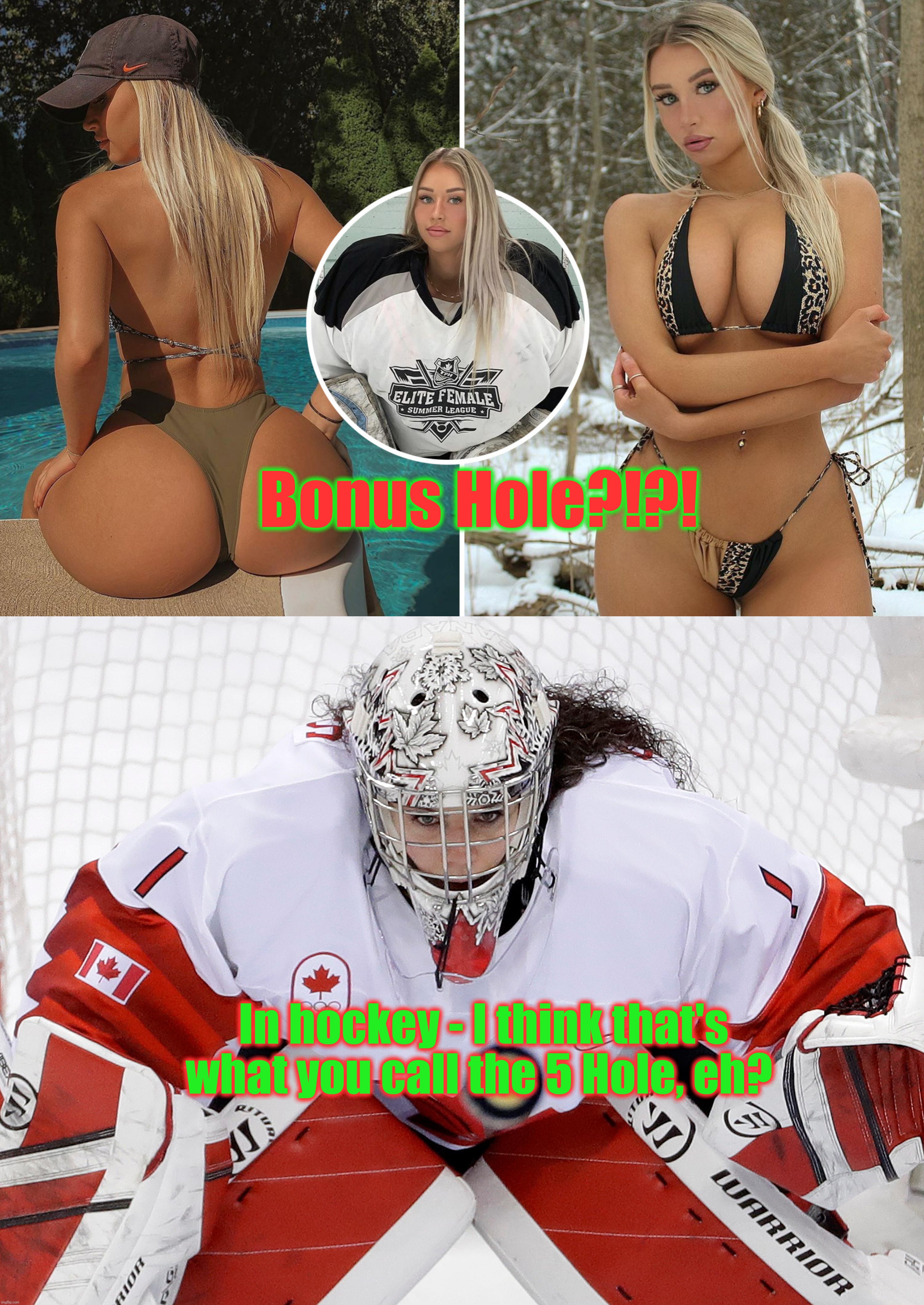 In Hockey, I think they call it the 5 Hole, eh. - Imgflip