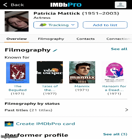 Pattye’s IMDB profile- visits go up… - Imgflip