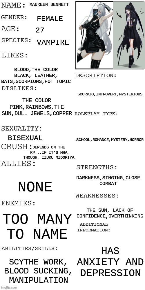 **she is standing in the shadows watching you and staring at your neck ...