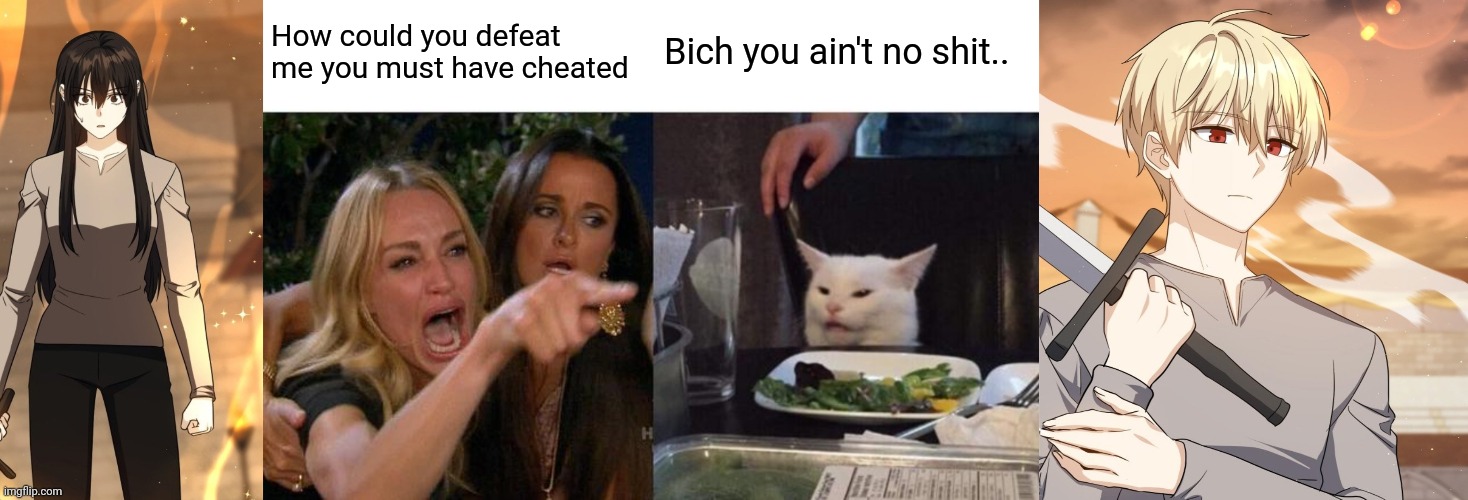 Image tagged in memes,woman yelling at cat - Imgflip