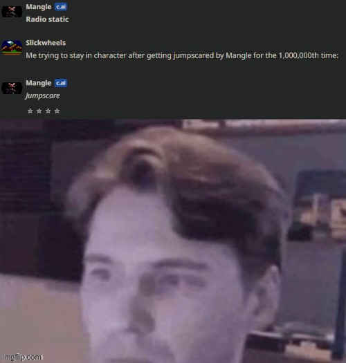 Image tagged in x trying to stay in character after being spammed 50 images of y - Imgflip