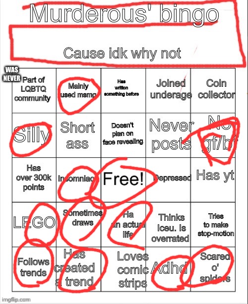 Murderous bingo (fixed version) - Imgflip