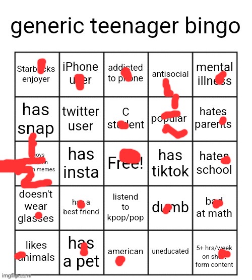 generic teenager bingo - Imgflip