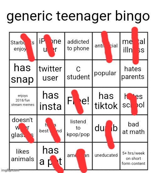 generic teenager bingo - Imgflip