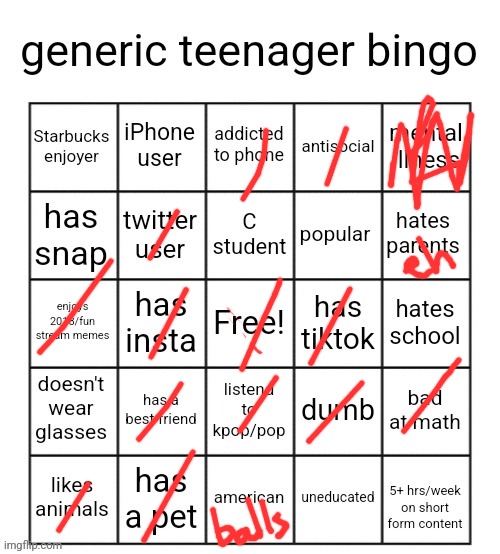 generic teenager bingo - Imgflip
