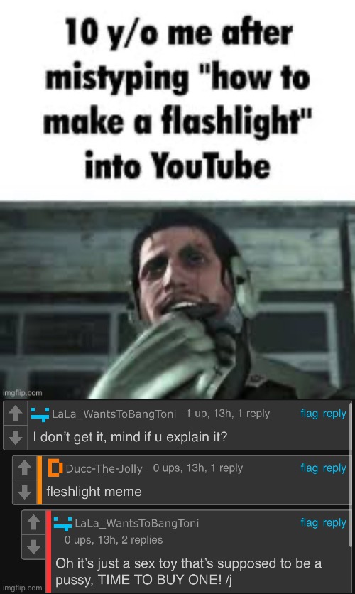Image tagged in cursed comment,sus,flashlight - Imgflip