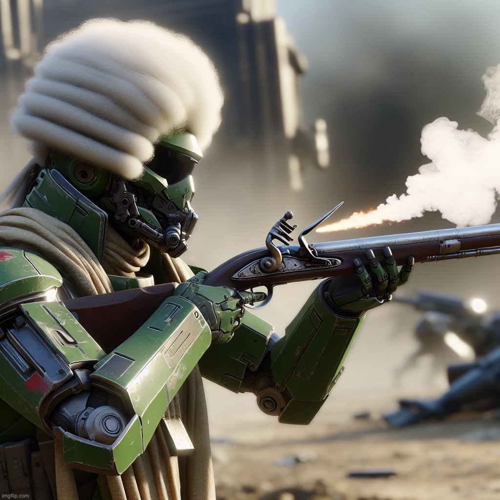 Master chief with a powdered wig shooting a musket - Imgflip