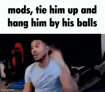 mods tie him up and hang him by his balls - Imgflip