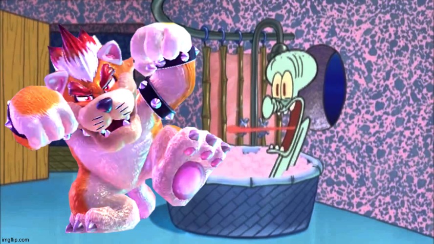 Meowser drops by Squidward's house - Imgflip