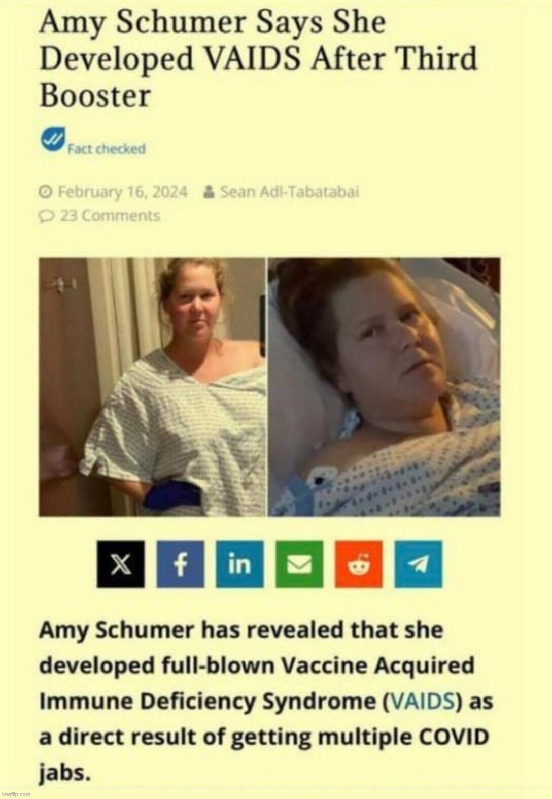 Amy Schumer Developed VAIDS After Third Booster - Imgflip