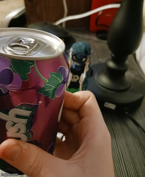 What a nice can of crush grape soda I hope nobody steals it when I put ...