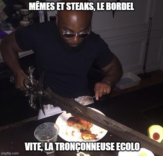 Cutting steak with sword - Imgflip