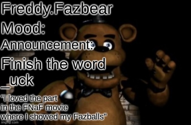Freddy.Fazbear Announcement template Thanks Tfp Knockout - Imgflip