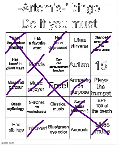 Artemis’ bingo - Imgflip