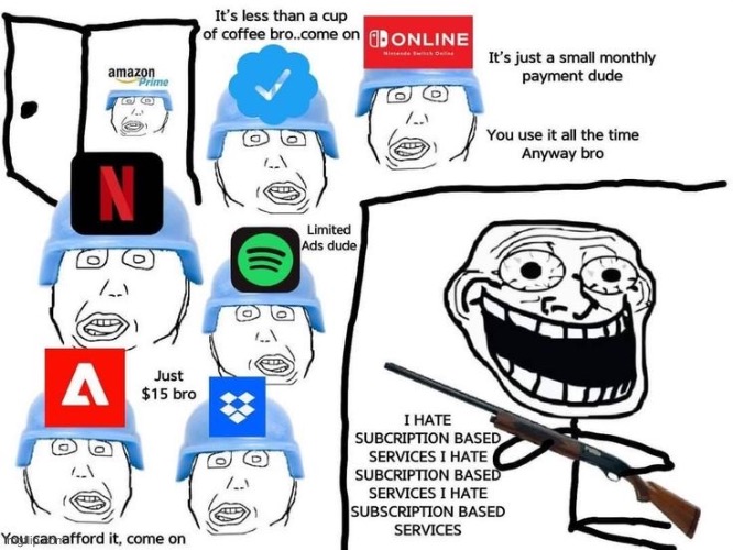 I only believe in physical media, and one time fees for software - Imgflip