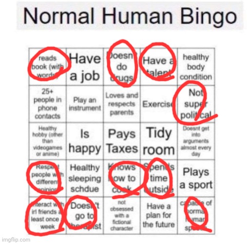 Normal human bingo - Imgflip