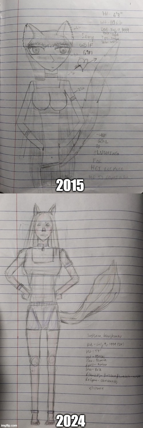 9 Year Art Transformation (2015 and 2024) "Sexy Wolf Girl" - Imgflip