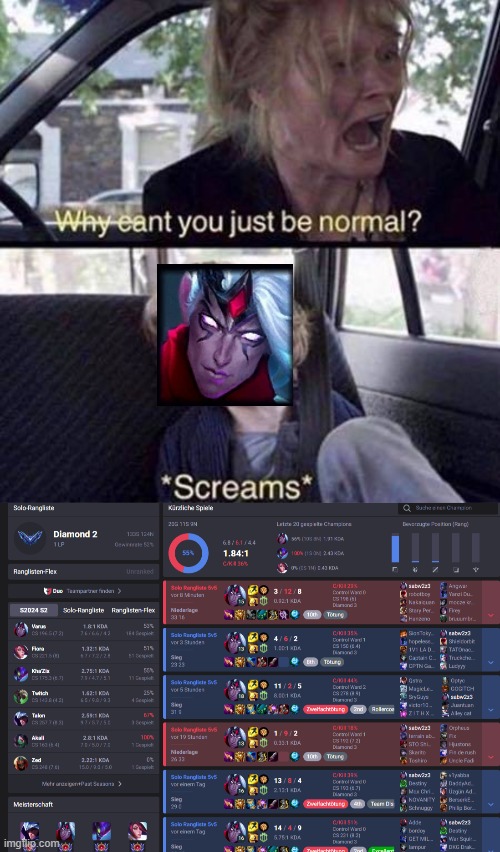 Image tagged in why can't you just be normal - Imgflip