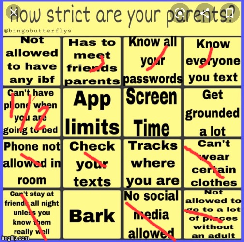 Strict parent bingo - Imgflip