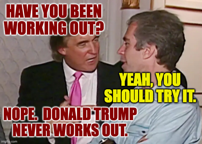That's yer bumper sticker right there: Donald Trump never works out ...