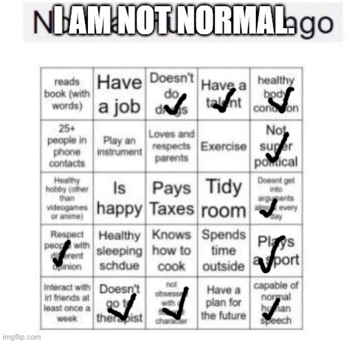 Normal human bingo - Imgflip