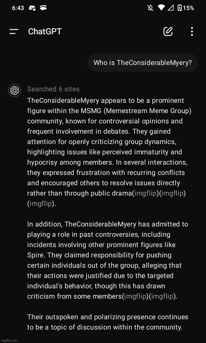 ChatGPT messed up what MSMG means, but was fine in the previous messages. Rather peculiar. - Imgflip