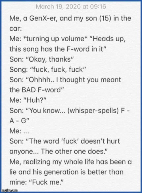 Image tagged in bad words,generation x,generation z,fuck homophobia,not made by me - Imgflip