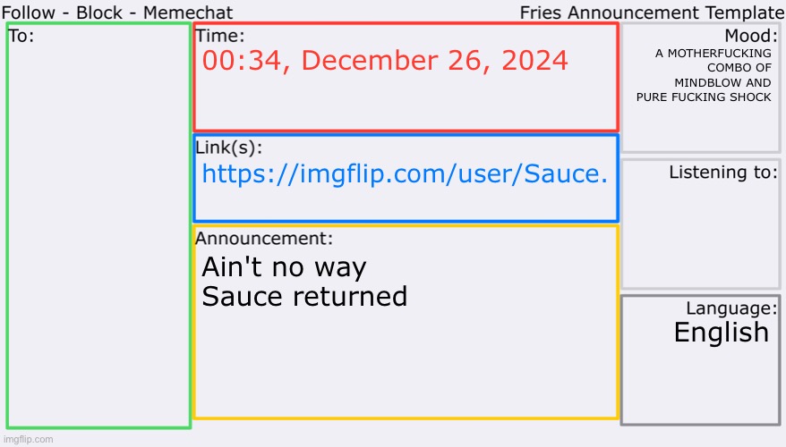Fries basic announcement template - Imgflip