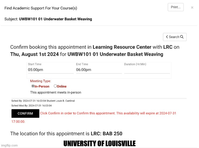 University of Louisville Underwater Basket Weaving - Imgflip