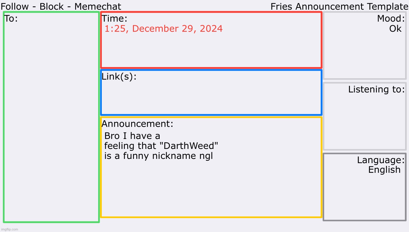 Fries basic announcement template - Imgflip