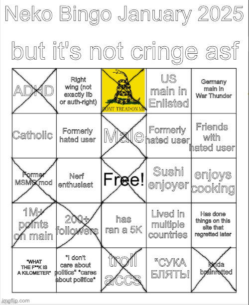 Neko Jan 2025 bingo but it's not cringe asf - Imgflip
