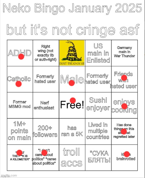Neko Jan 2025 bingo but it's not cringe asf - Imgflip