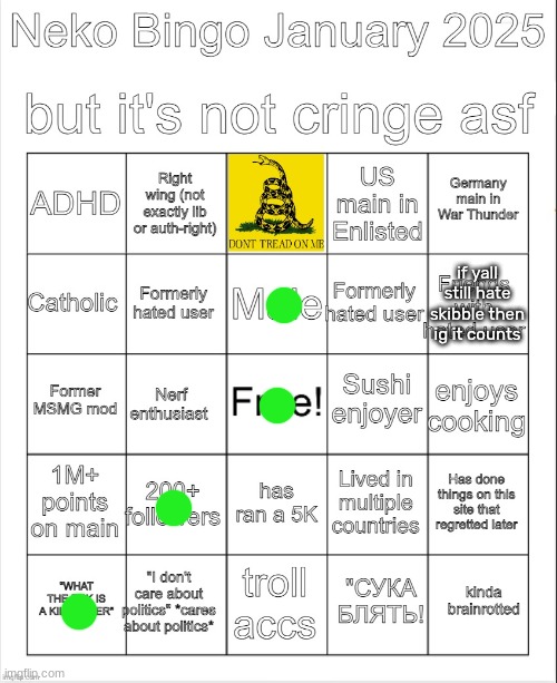 Neko Jan 2025 bingo but it's not cringe asf - Imgflip