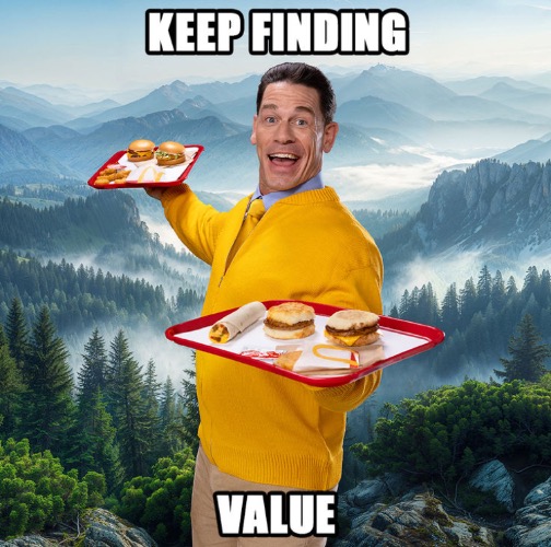 Man holding McDonalds burgers saying “Keep finding value” - Imgflip