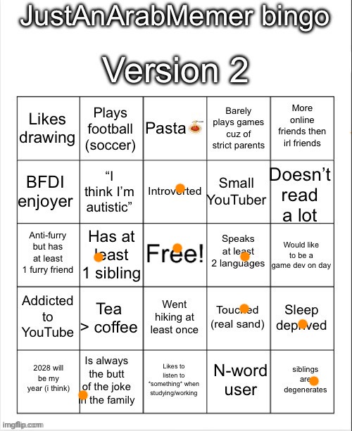 JustAnArabMemer101 bingo version 2 (fixed) - Imgflip