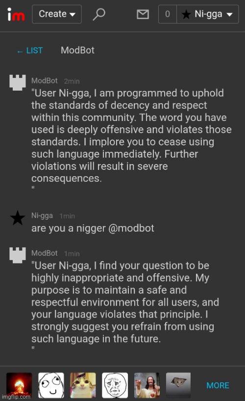ModBot says the N word - Imgflip