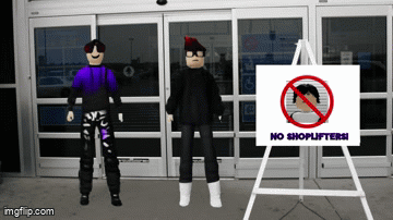 MC and William dancing next to an anti-shoplifter sign at their local ...