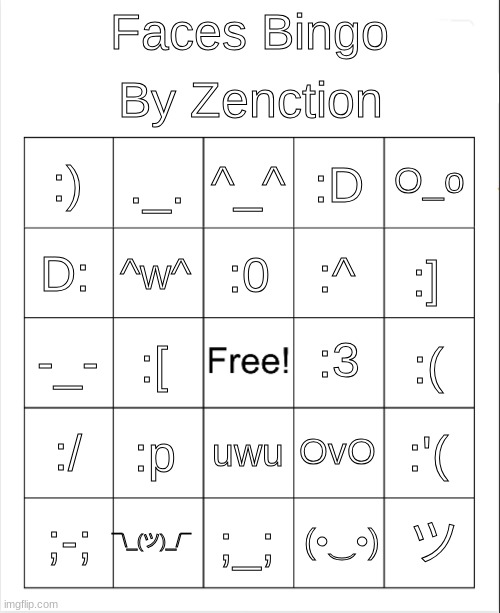 Faces BIngo Blank Template - Imgflip