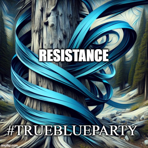 blue ribbon around a tree - Imgflip