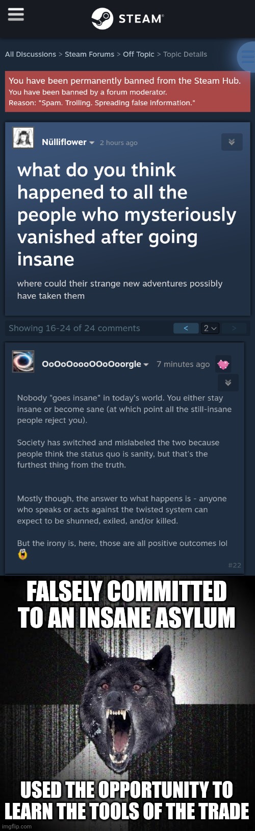 Image tagged in memes,insanity wolf - Imgflip