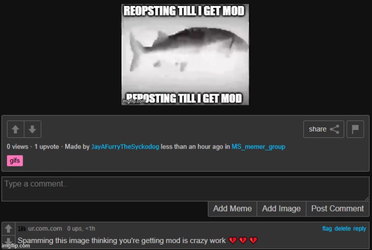 Yeah this guy ain't getting mod - Imgflip