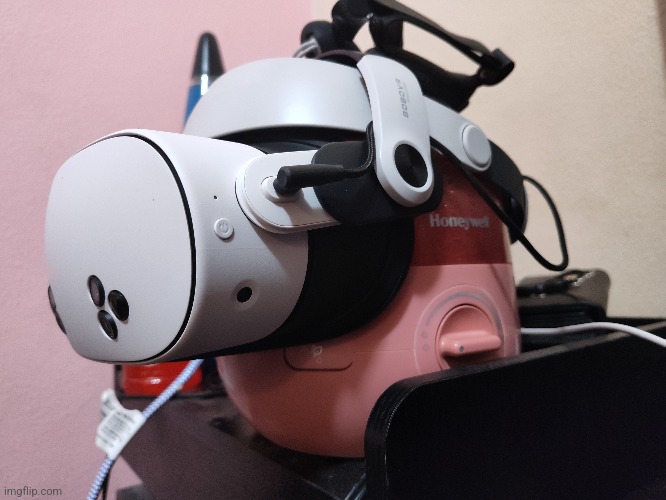 I keep my VR headset strapped onto a humidifier - Imgflip