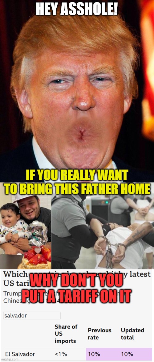 Image tagged in trump-asshole,el salvador tariff - Imgflip