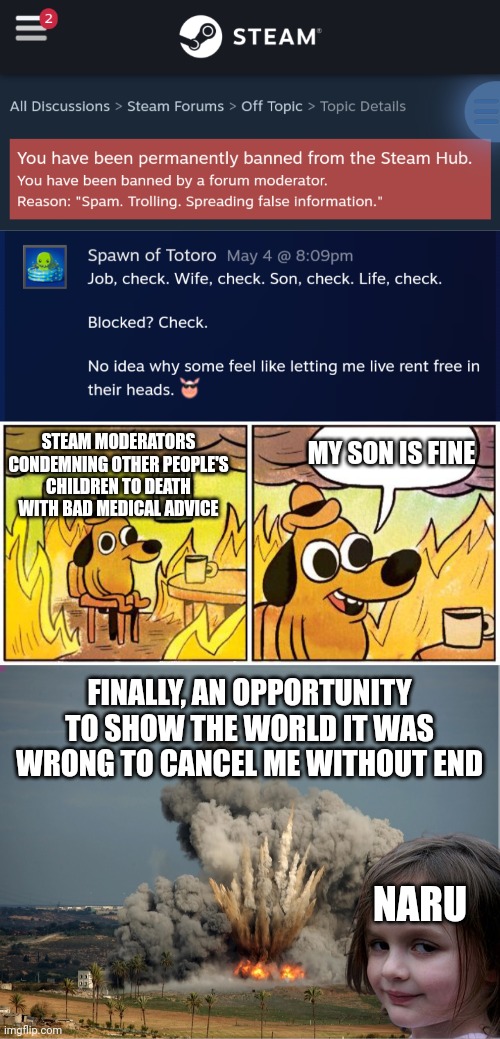 Image tagged in this is fine blank,disaster girl explosion - Imgflip