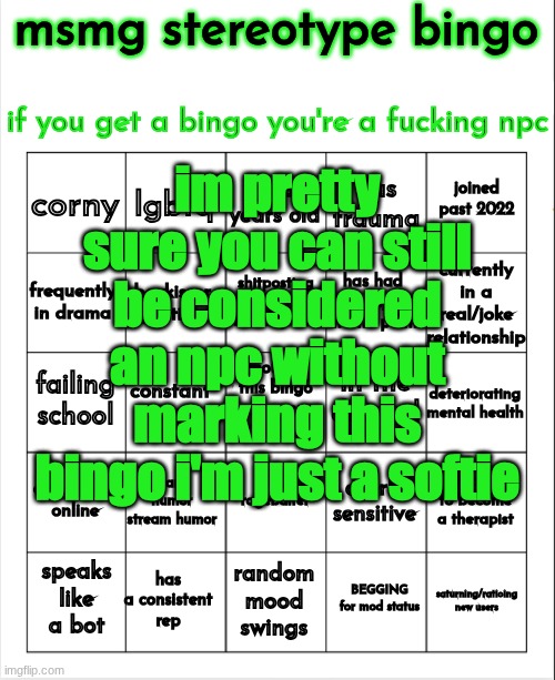 msmg stereotype bingo - Imgflip