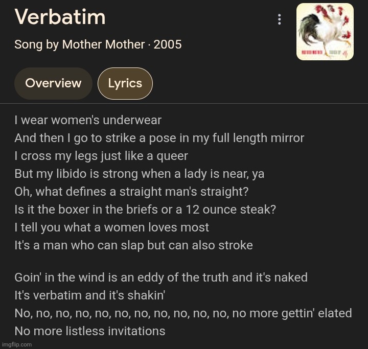 my previous post was a lyric from this song, y'all are UNCULTURED as SHIT - Imgflip