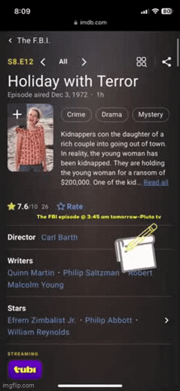 The FBI episode tomorrow @ 3:45 am on Pluto tv - Imgflip